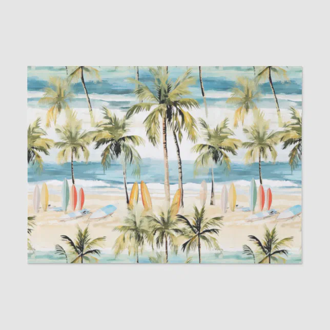 Tropical Beach with Surfboards Tissue Paper | Zazzle