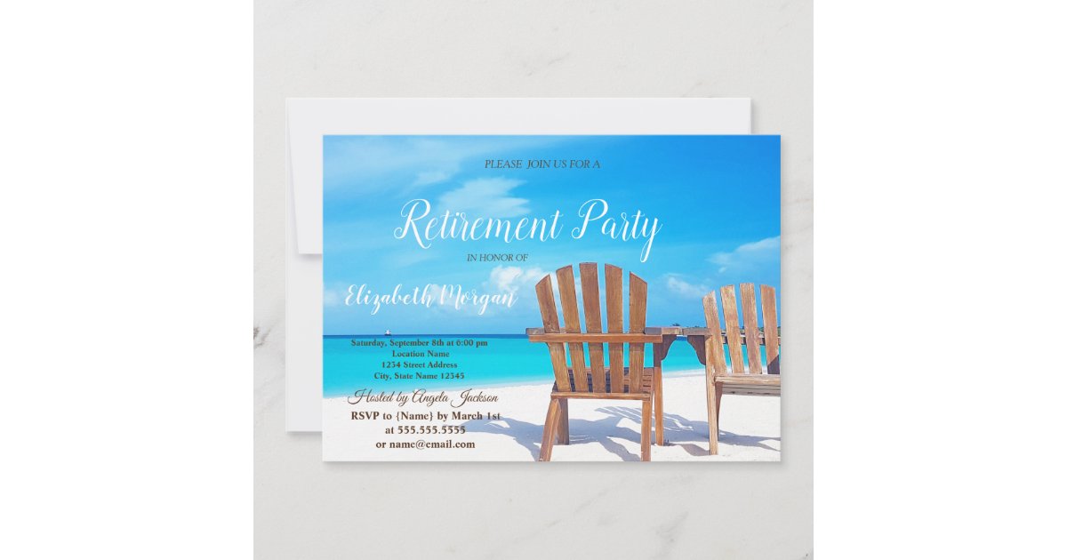 Tropical Beach,Wood Chairs Retirement Party Invitation | Zazzle