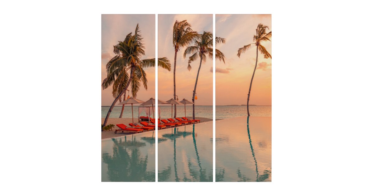 Tropical Beaches | Maldives Tropical Beach & Pool Triptych | Zazzle