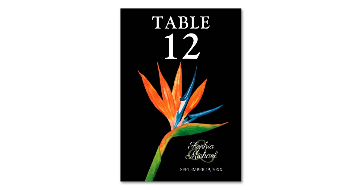 Tropical Bird of Paradise Botanical Wedding Table Number | Zazzle