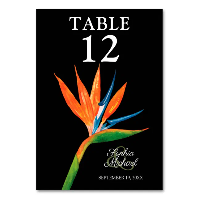 Tropical Bird of Paradise Botanical Wedding Table Number | Zazzle