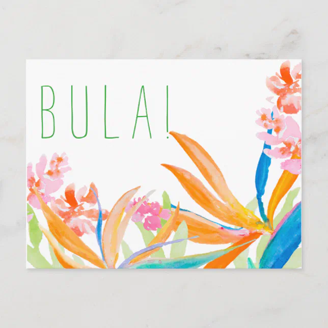 Tropical Bird Of Paradise Watercolor Bula! Fiji Postcard | Zazzle