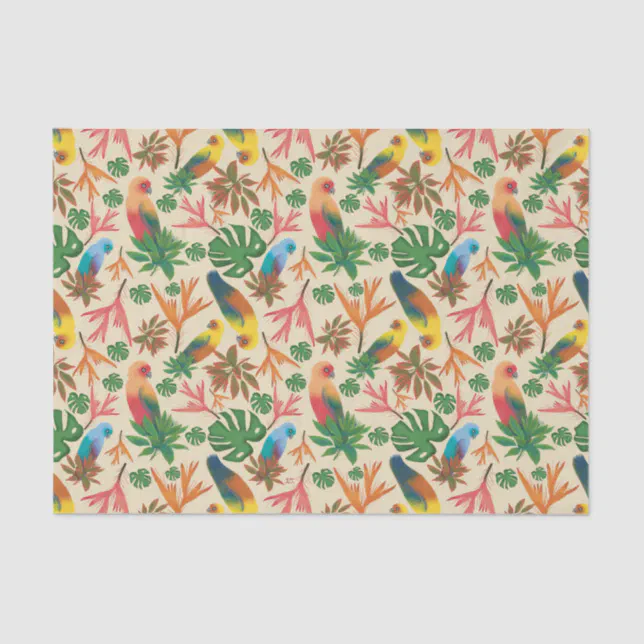 Tropical Birds Colorful Floral Pattern Tissue Paper | Zazzle