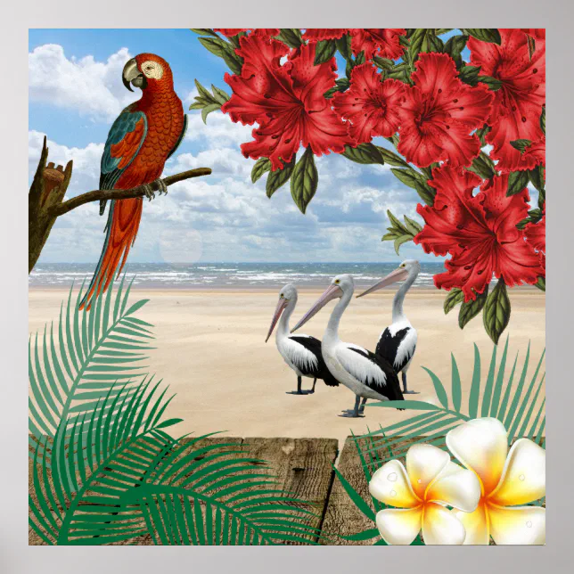 Tropical Birds on the Beach Poster | Zazzle