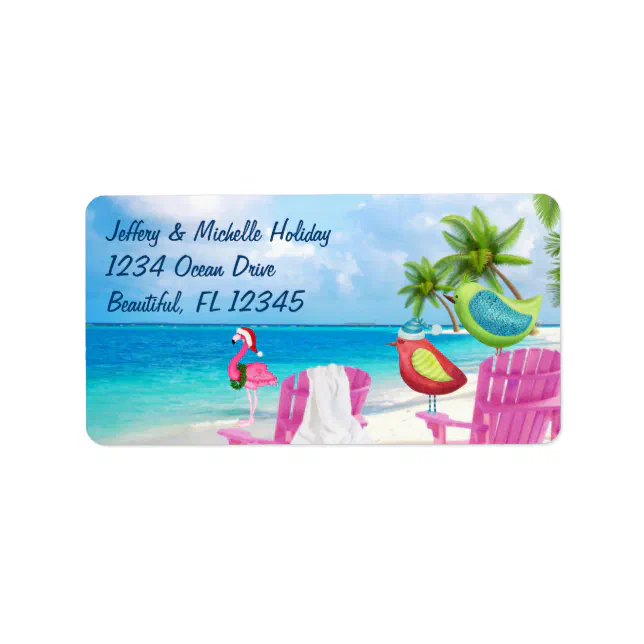 Tropical Birds, Palm Trees Christmas Beach Address Label | Zazzle