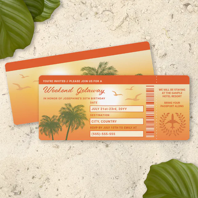 Tropical Birthday Getaway Faux Boarding Pass Invitation | Zazzle