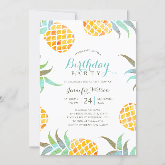 Tropical Birthday Party Summer Pineapple Beach Invitation | Zazzle