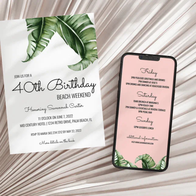 Tropical Birthday Weekend Invitation + Itinerary | Zazzle