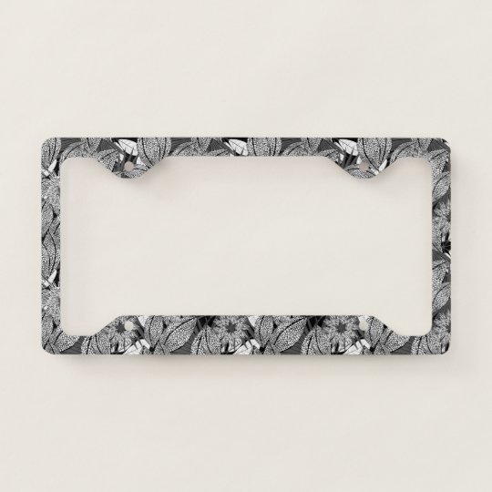 Tropical black and white spotted flowers license plate frame | Zazzle.com