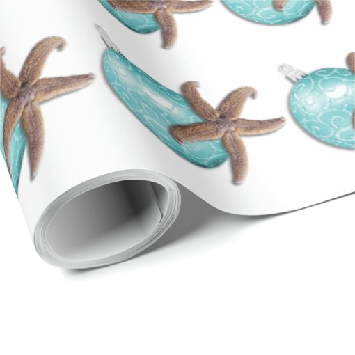 Tropical Blue and Brown Christmas Starfish Wrapping Paper | Zazzle