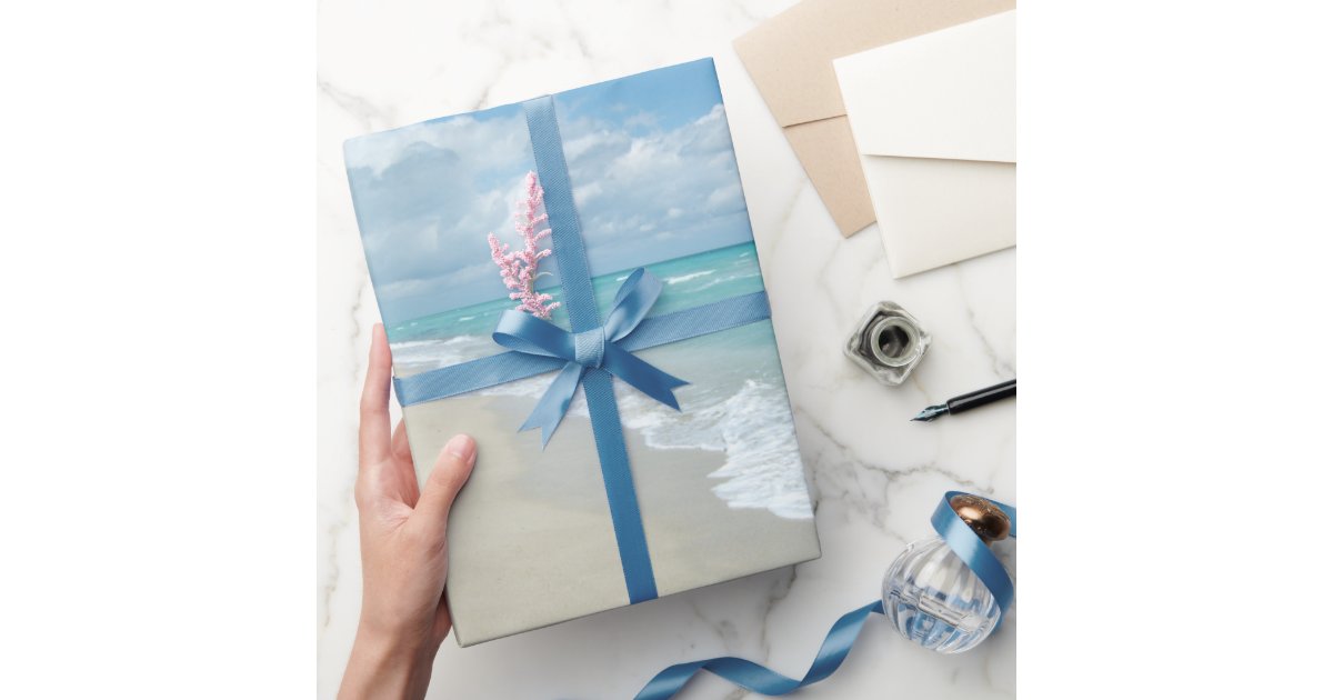 Tropical Blue Beach Scene Wrapping Paper | Zazzle