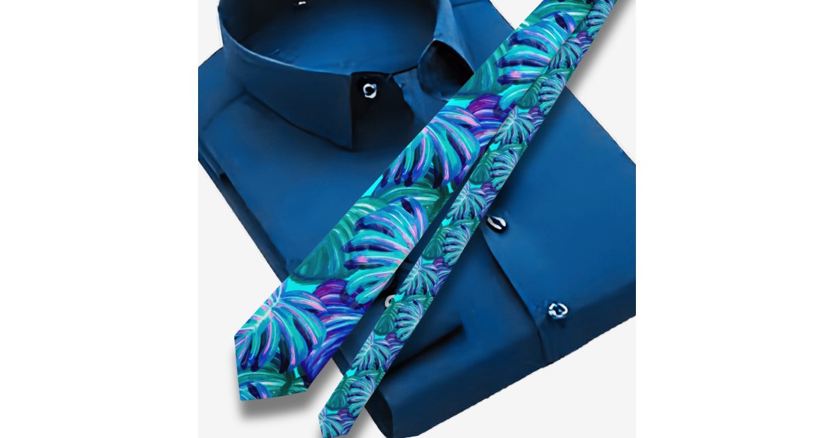 Tropical Blue Hawaiian pattern Neck Tie | Zazzle