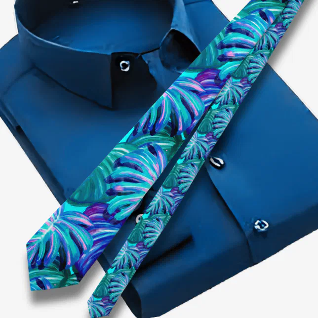 Tropical Blue Hawaiian pattern Neck Tie | Zazzle