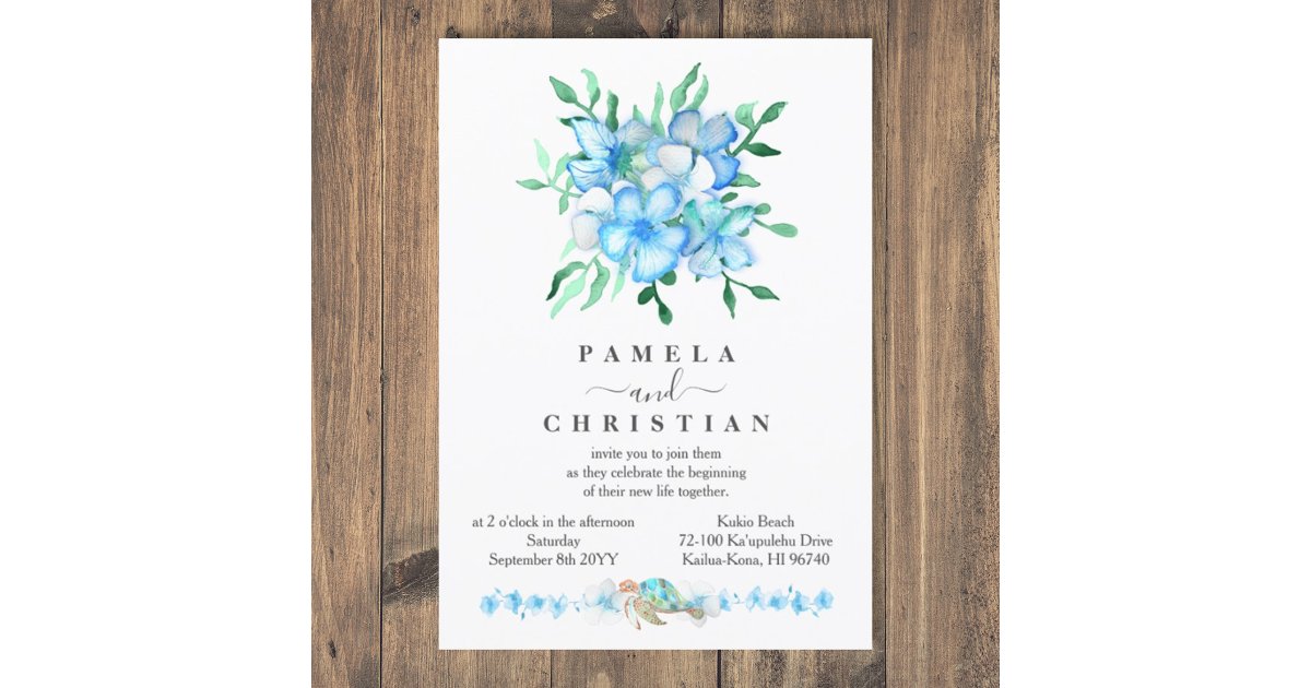 Tropical Blue Hibiscus Flowers Wedding Invitation | Zazzle