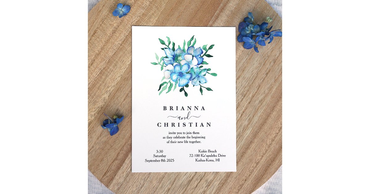 Tropical Blue Hibiscus Flowers Wedding Invitation | Zazzle