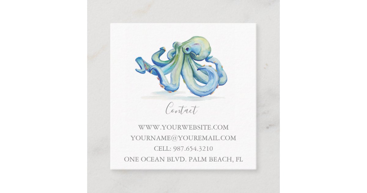 Tropical Blue Octopus Square Business Card | Zazzle