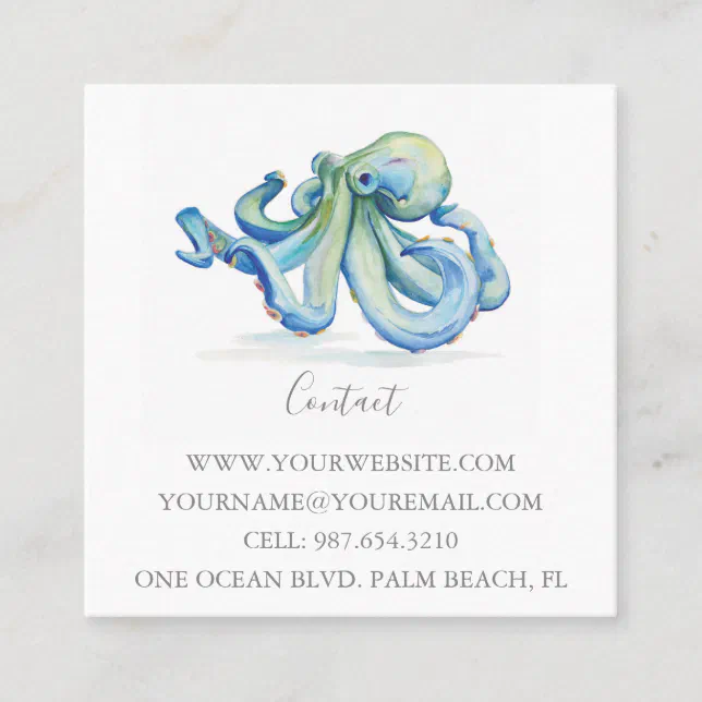 Tropical Blue Octopus Square Business Card | Zazzle