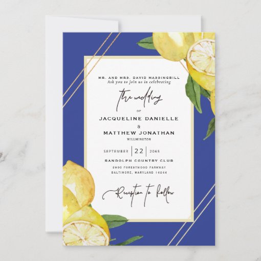 Tropical Blue &Watercolor Lemon Wedding Invitation | Zazzle