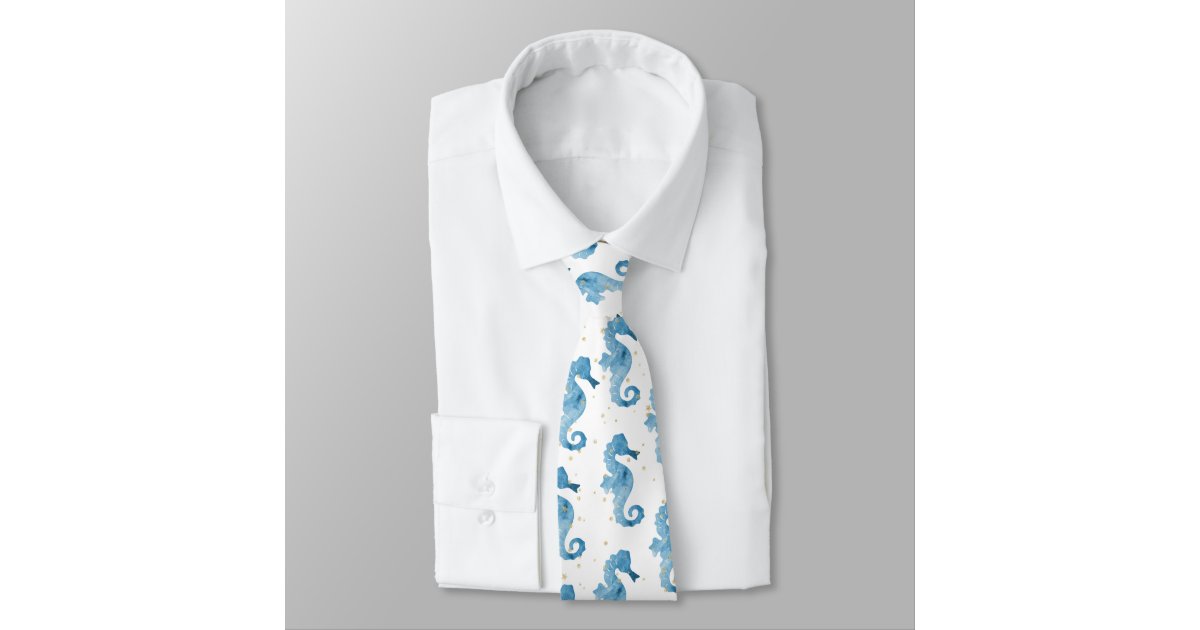 Tropical Blue Watercolor Seahorse Pattern Neck Tie | Zazzle