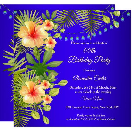 Tropical Blue Yellow Hibiscus floral Birthday Invitation | Zazzle.com