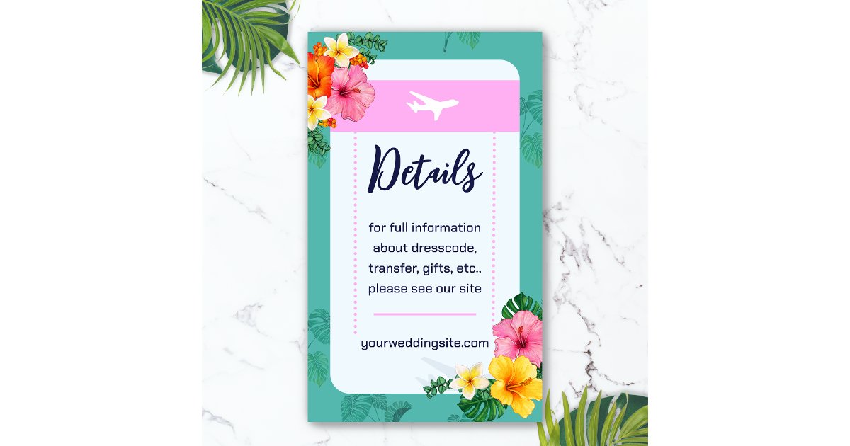 Tropical Boarding Pass Destination Wedding Enclosure Card | Zazzle