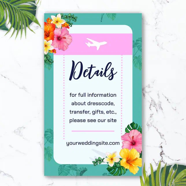 Tropical Boarding Pass Destination Wedding Enclosure Card | Zazzle