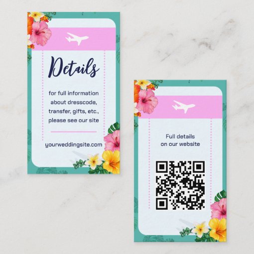 Tropical Boarding Pass Destination Wedding Enclosure Card | Zazzle