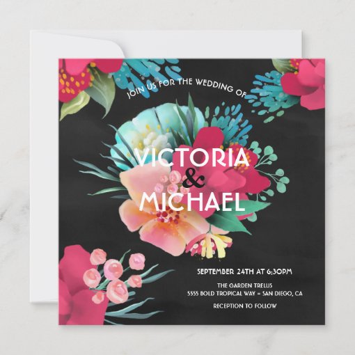 Tropical bold & bright floral wedding invitation | Zazzle