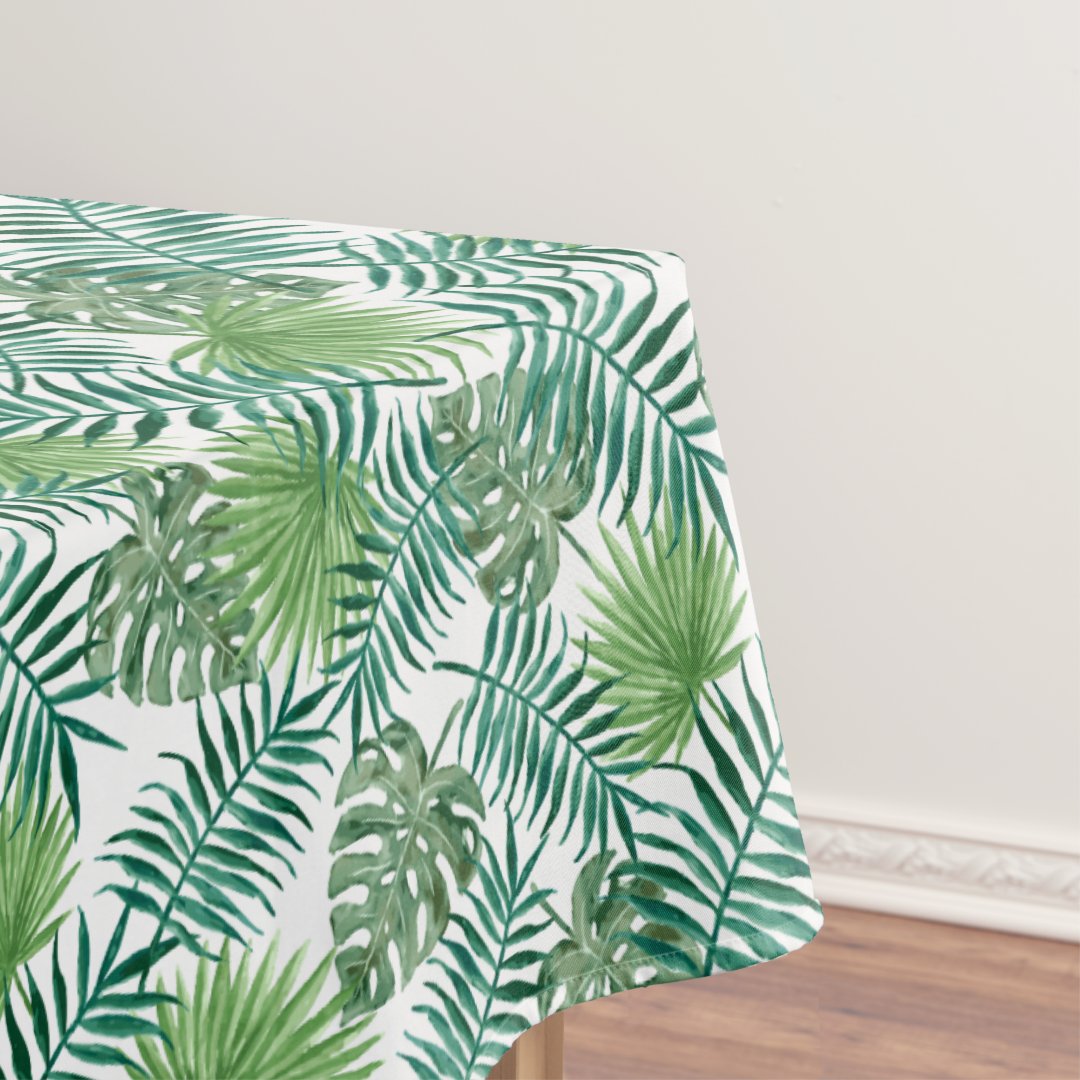 Tropical Botanic Palm Tree Leaves Pattern Tablecloth | Zazzle