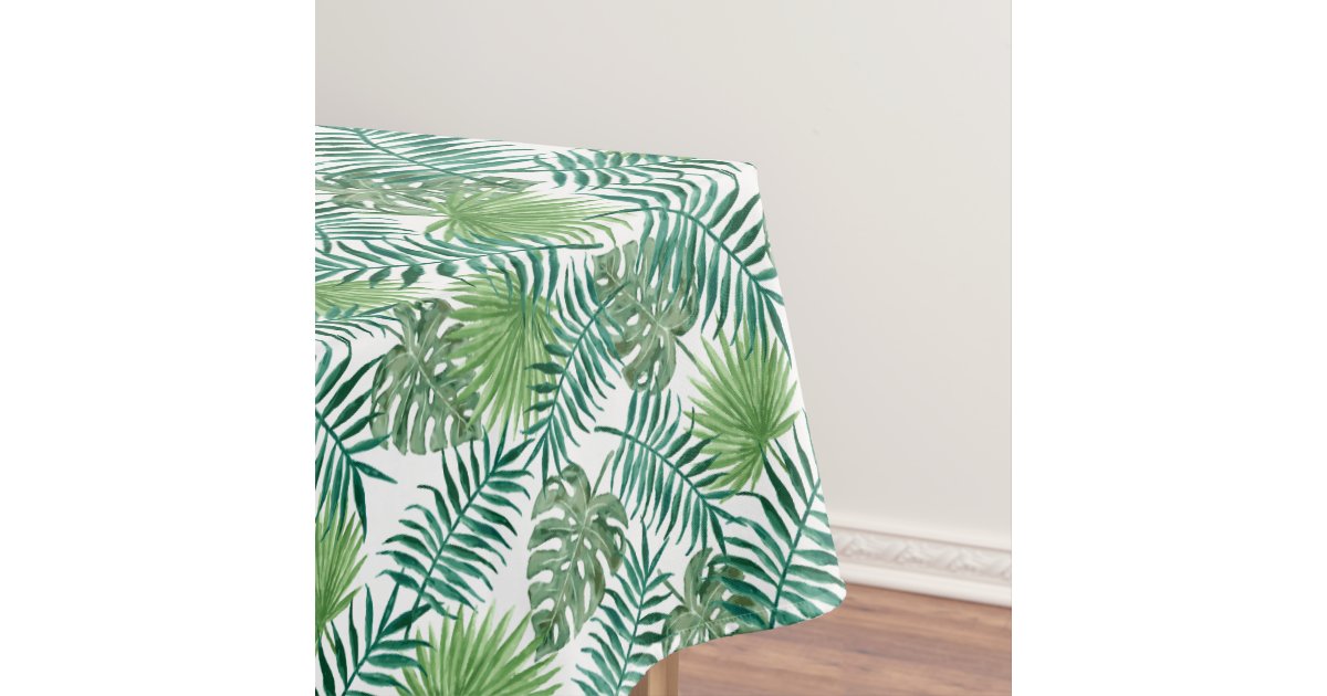 Tropical Botanic Palm Tree Leaves Pattern Tablecloth | Zazzle
