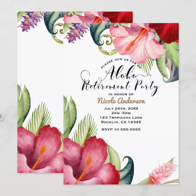 Tropical Botanical Floral Aloha Retirement Party Invitation | Zazzle