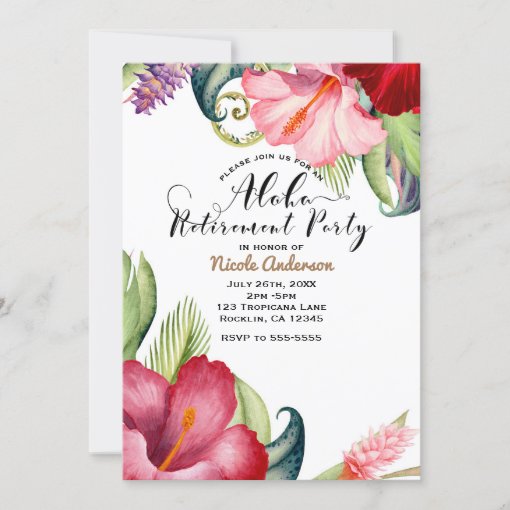 Tropical Botanical Floral Aloha Retirement Party Invitation | Zazzle
