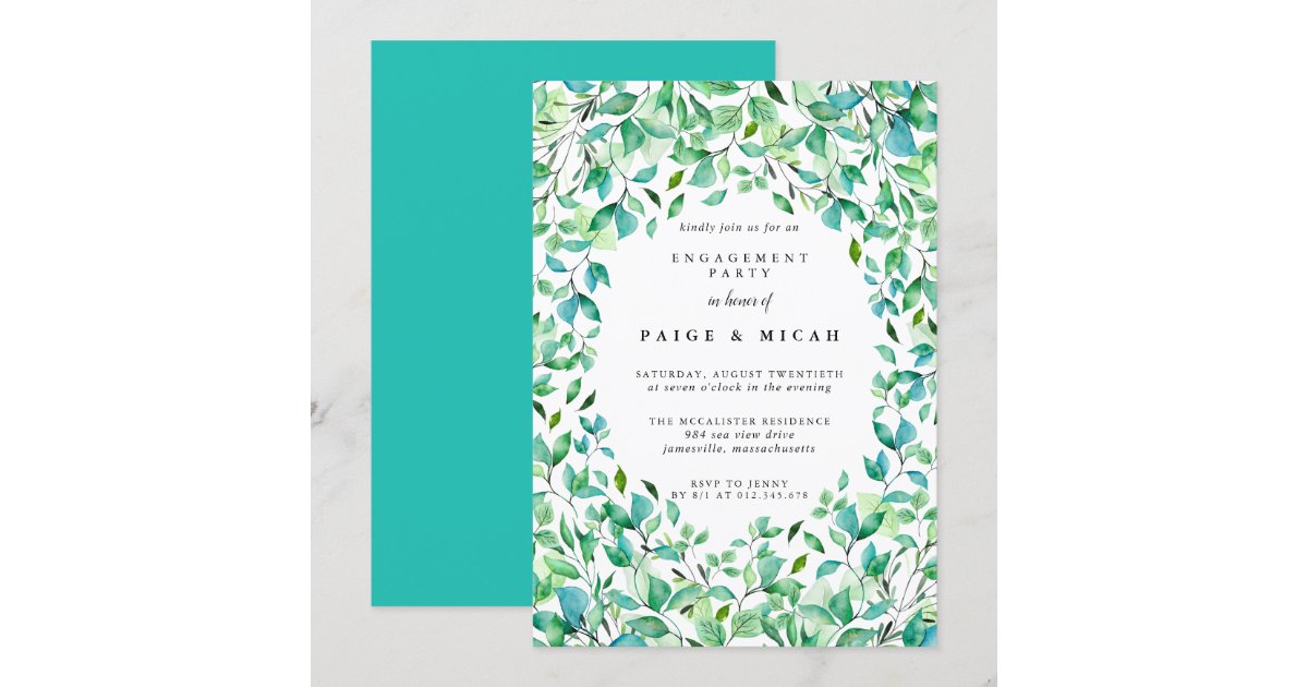 Tropical Botanical Greenery Engagement Party Invitation | Zazzle