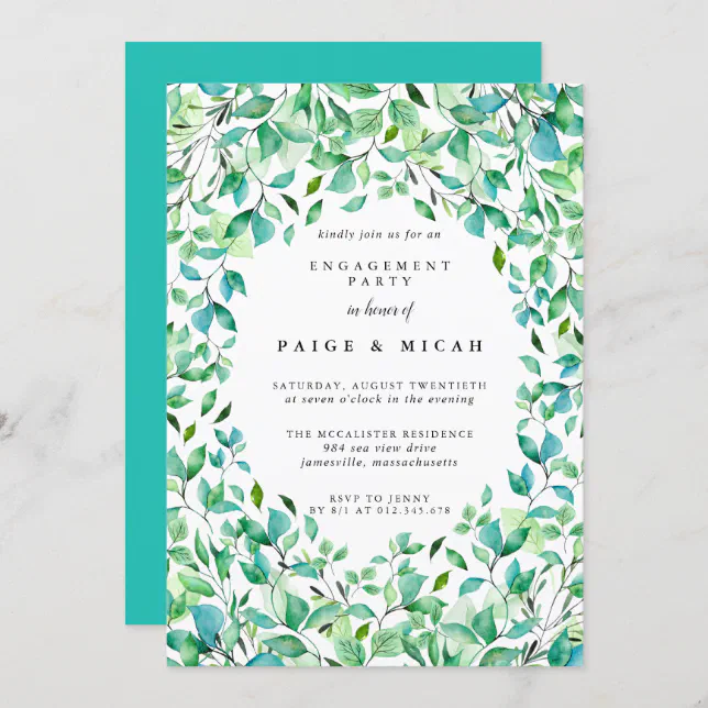 Tropical Botanical Greenery Engagement Party Invitation | Zazzle