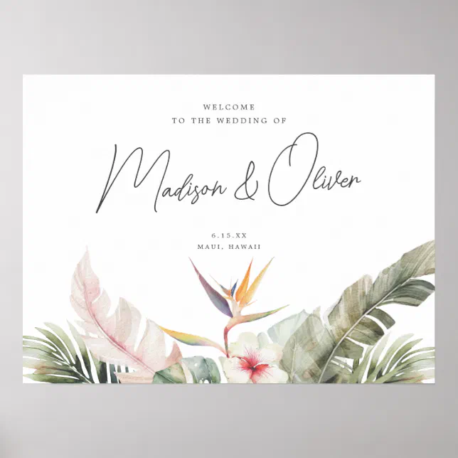Tropical Botanical Island Wedding Welcome Sign | Zazzle