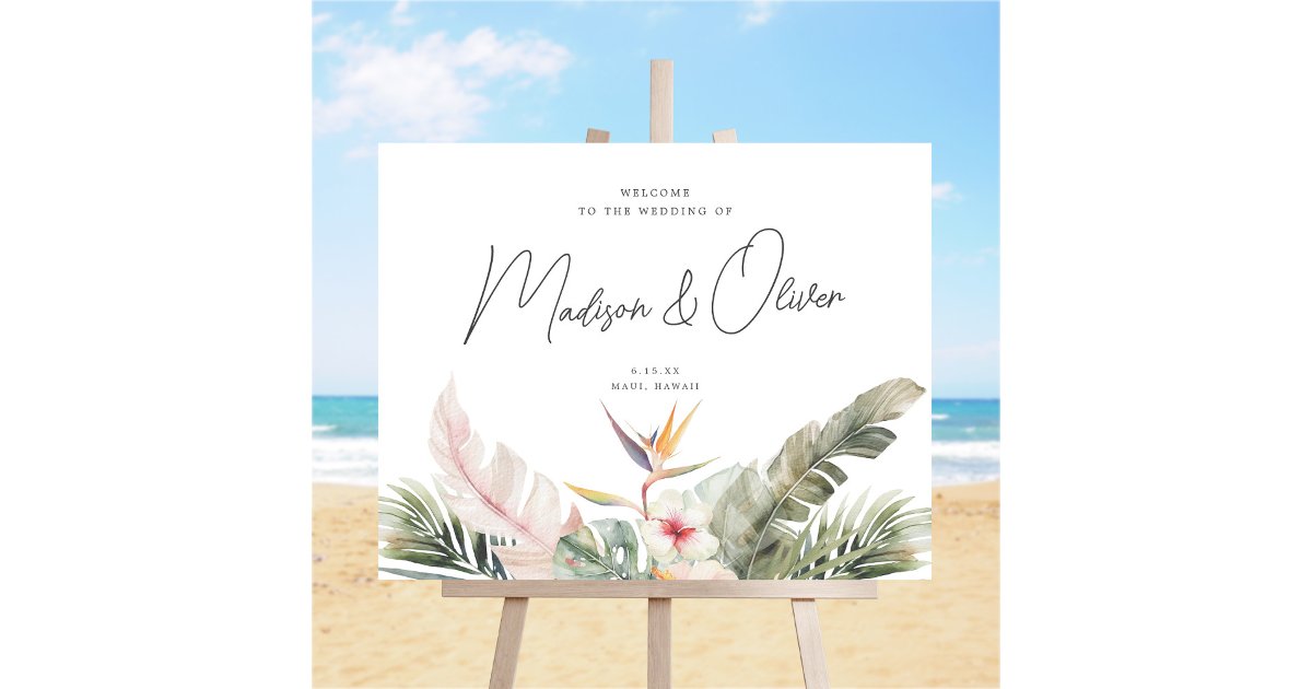 Tropical Botanical Island Wedding Welcome Sign | Zazzle