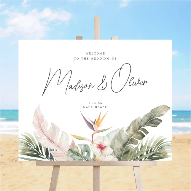 Tropical Botanical Island Wedding Welcome Sign | Zazzle