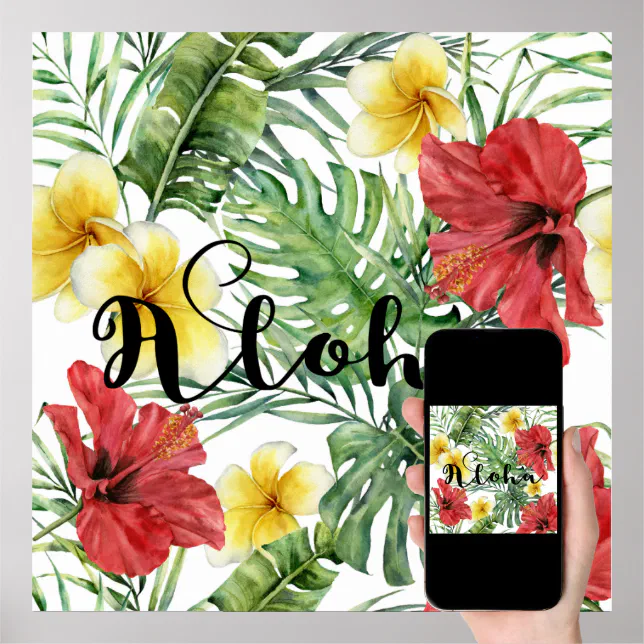Tropical Botanical Leaves Floral Aloha Luau Party Poster | Zazzle