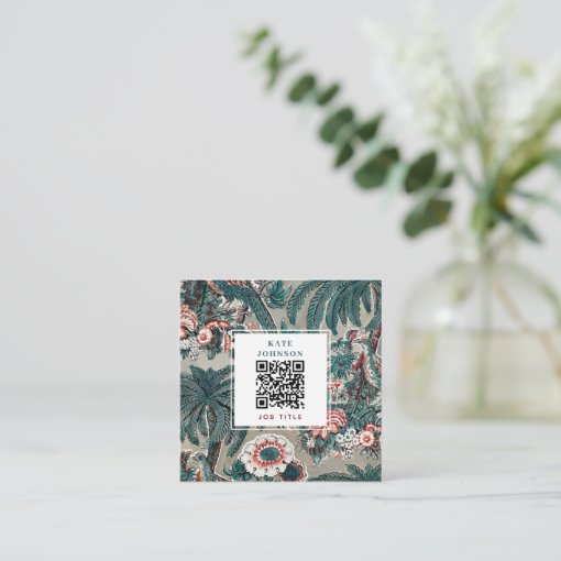 Tropical Botanical QR Code Social Media Icons Square Business Card | Zazzle