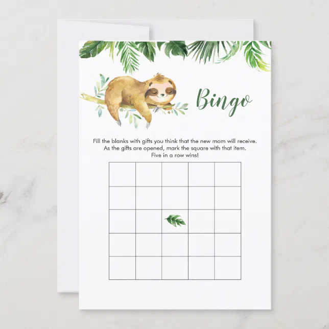 Tropical Boy Sloth Baby Shower Bingo Game Invitation | Zazzle