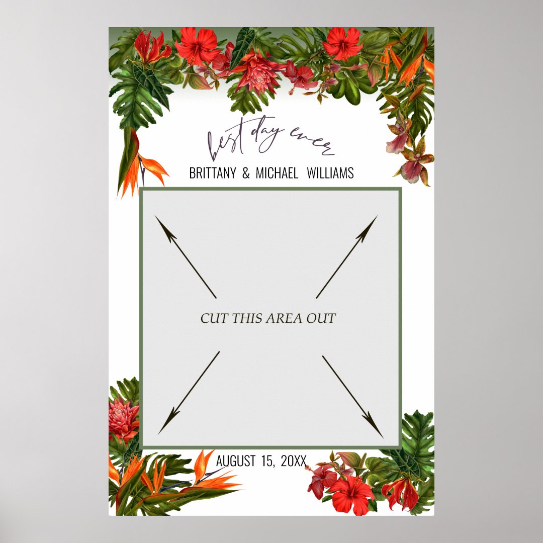 Tropical Breeze Floral Wedding Day Photo Booth Poster | Zazzle