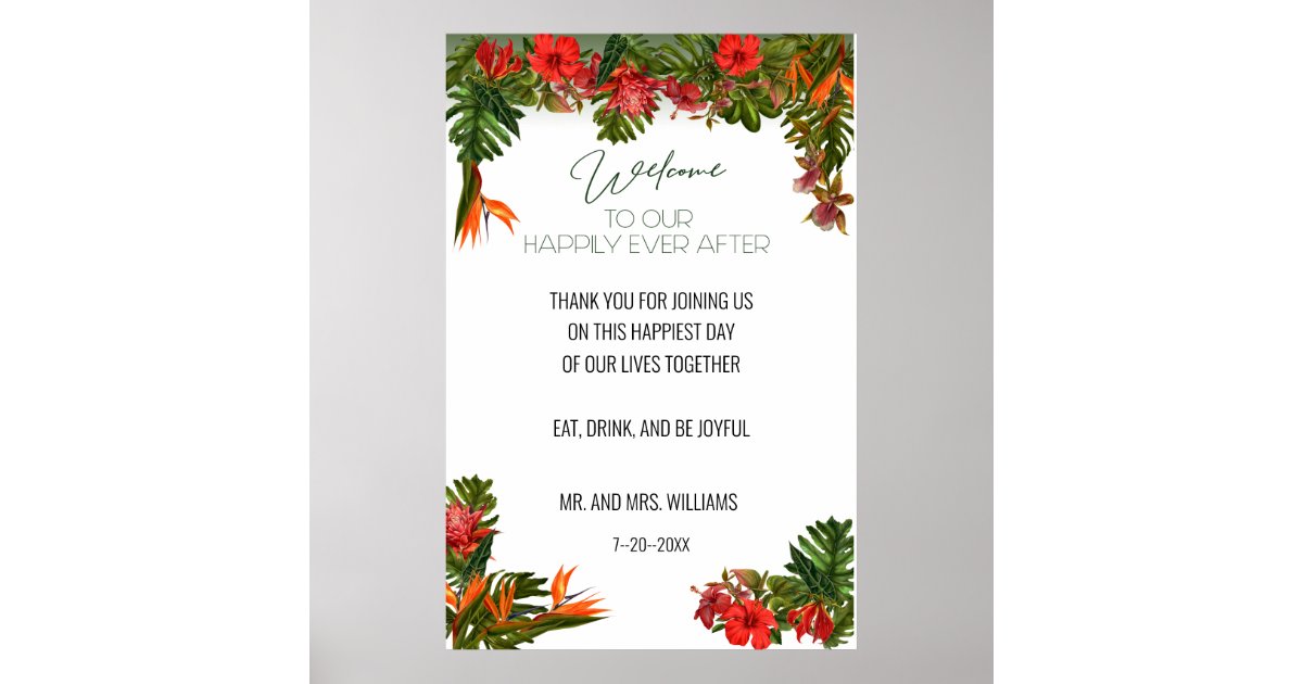 Tropical Breeze Floral Wedding Welcome Sign | Zazzle