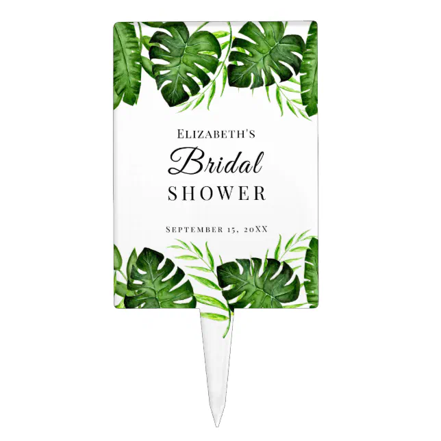 Tropical Bridal Shower Jungle Watercolor Greenery Cake Topper | Zazzle