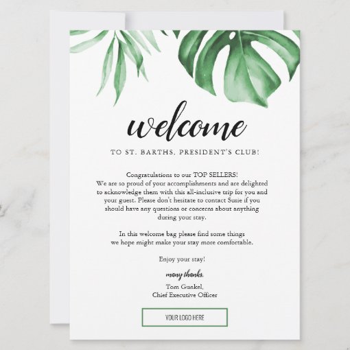 Tropical Business Trip Welcome Letter & Itinerary Invitation | Zazzle