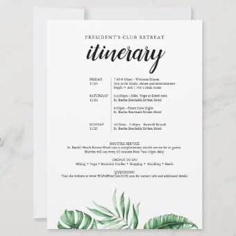 Tropical Business Trip Welcome Letter & Itinerary Invitation | Zazzle