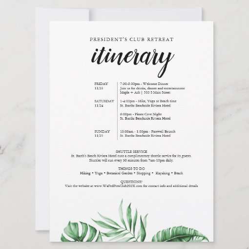 Tropical Business Trip Welcome Letter & Itinerary Invitation | Zazzle