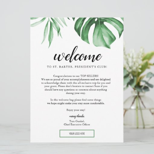 Tropical Business Trip Welcome Letter & Itinerary Invitation | Zazzle