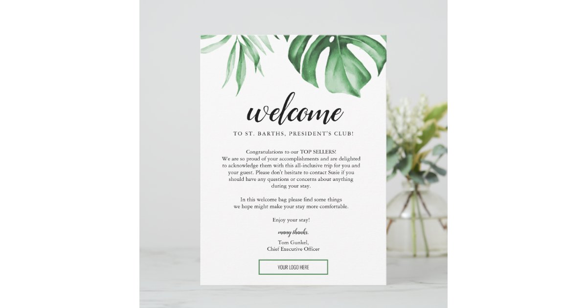 Tropical Business Trip Welcome Letter & Itinerary Invitation | Zazzle