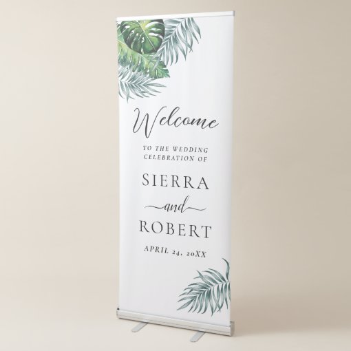 Tropical Calligraphy Wedding Welcome Retractable Banner | Zazzle