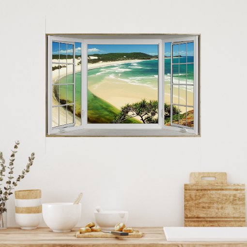 Tropical Caribbean Beach Fake Window Illusion Poster | Zazzle